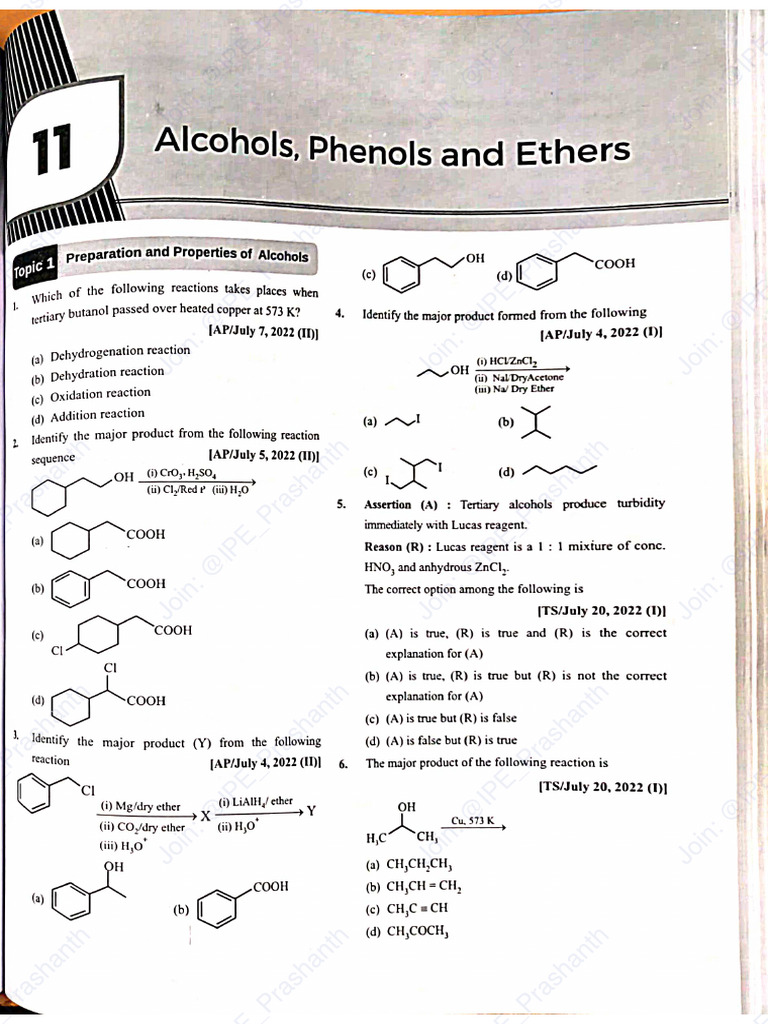 Alcohols Phenols and Ethers PYQs | PDF | Organic Compounds | Functional Group