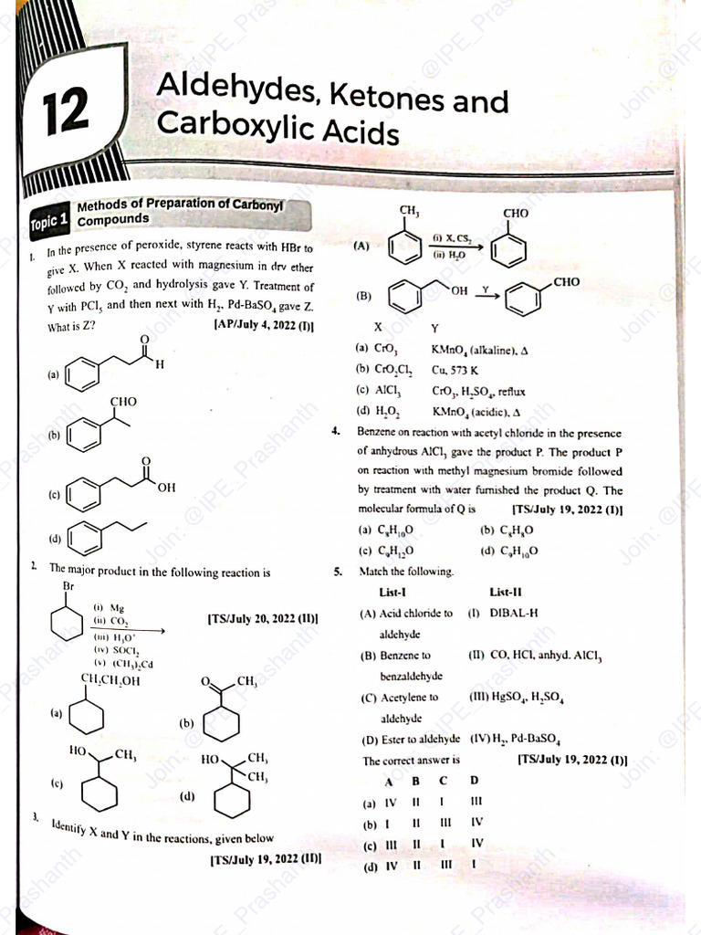 Aldehydes, Ketones and Carboxylic Acids PYQs | PDF | Organic Chemistry ...