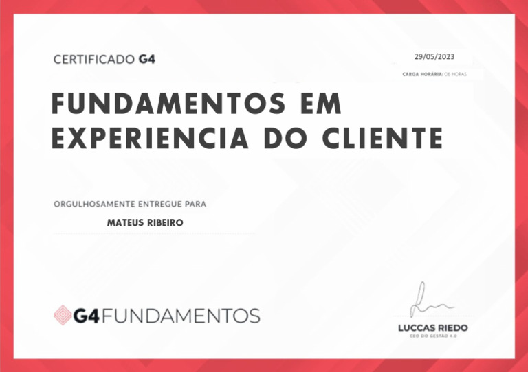 Certificado - Fundamentos em Experiência Do Cliente PDF | PDF