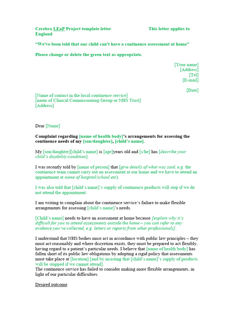 3.1 Weve Been Told That Our Child Cant Have A Continence Assessment at Home England | PDF ...