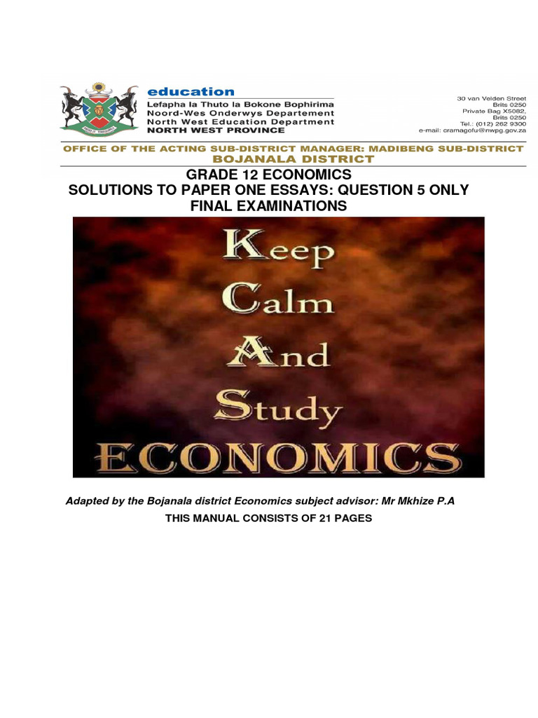 Grade 12 Economics Paper 1 Essay Guide | PDF | Monetary Policy | Inflation