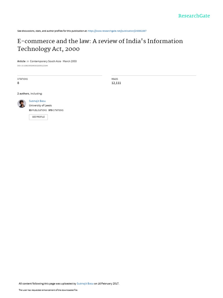 E-Commerce and The Law: A Review of India's Information Technology Act, 2000 | PDF | Key ...