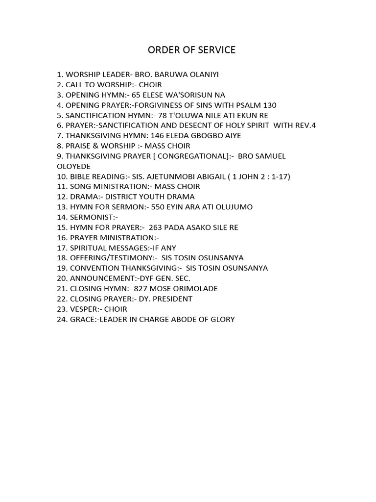 Youth Sunday Service Order of Worship | PDF | Wellness | Religion ...