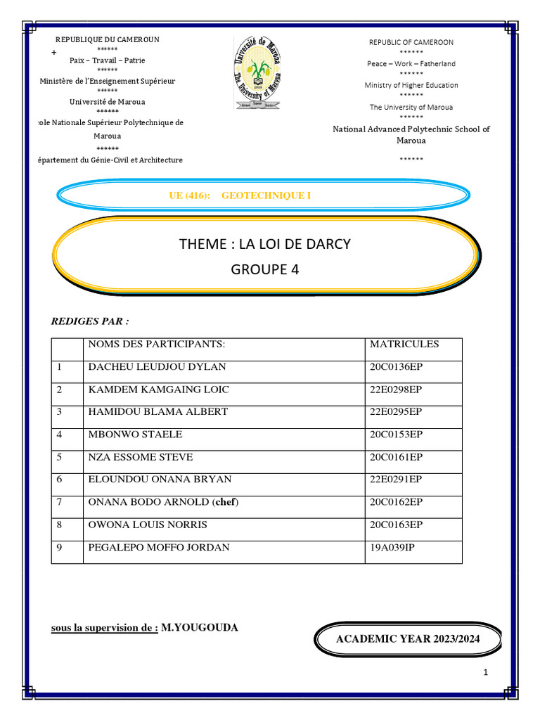 TPE LA LOI DE DARCY Modifie | PDF | Génie chimique | Mécanique des ...