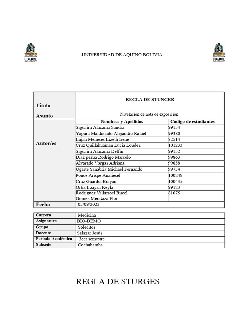 Regla de Sturges Bio Demo | PDF | Análisis de los datos | Prueba de ...