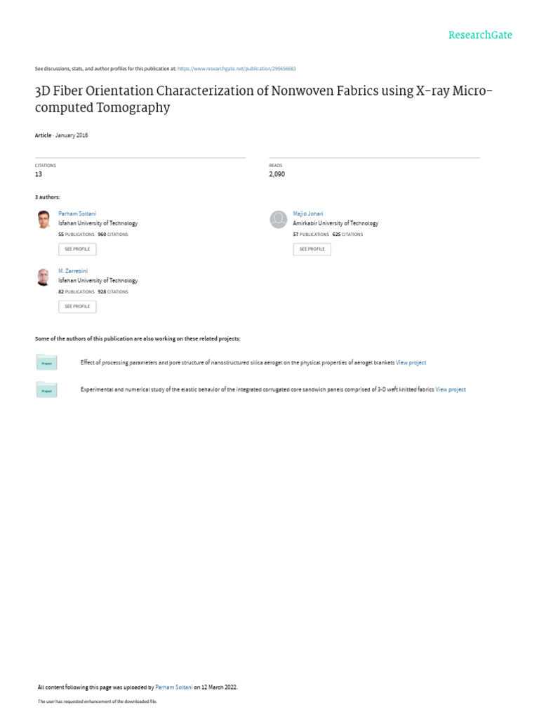 3D Fiber Orientation Characterization of Nonwoven Fabrics Using X-Ray ...
