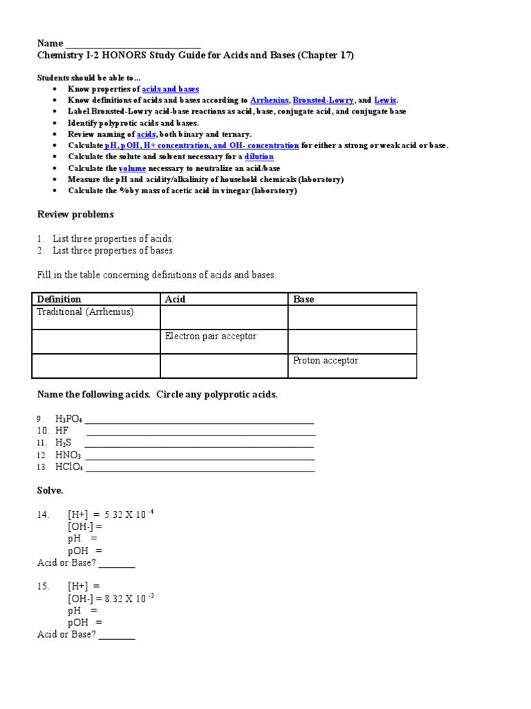 Acids and Bases Study Guide | PDF | Acid | Ph