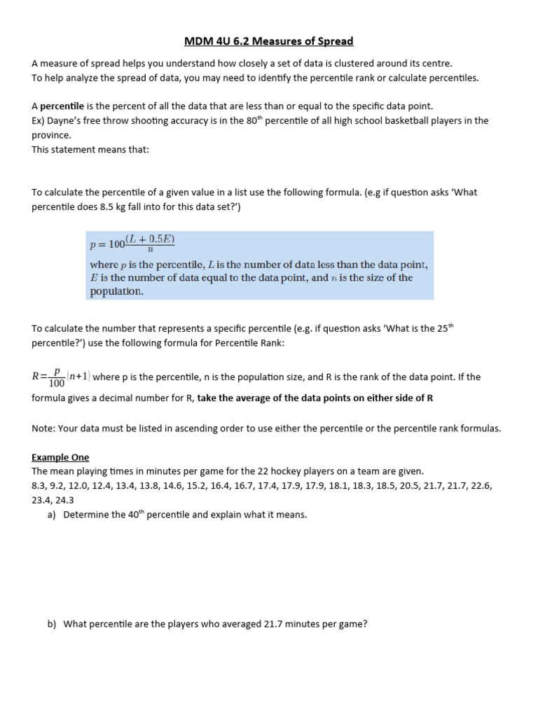 6.2 Measures of Spread Updated | PDF | Descriptive Statistics | Statistical Analysis