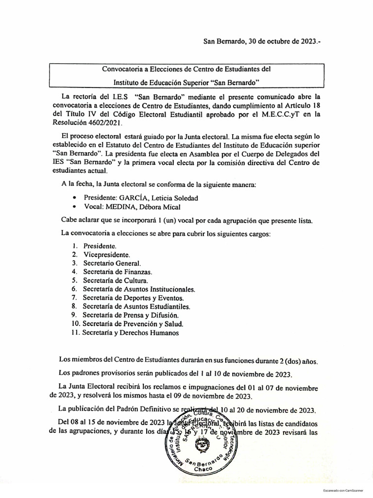 Convocatoria A Elecciones Centro de Estudiantes 2023. | PDF Convocatoria A Elecciones Centro de Estudiantes 2023. | PDF