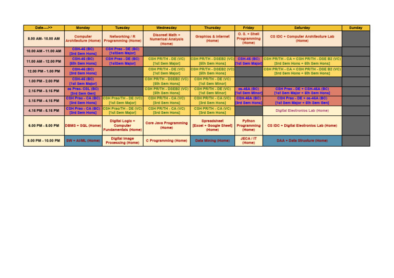 Weekly Computer Science Schedule | PDF | Computing | Information Technology