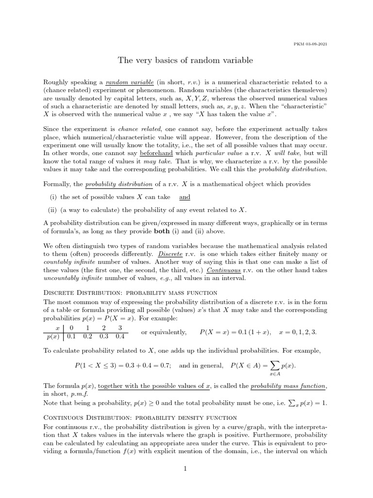 Handout2 BasicsOf Random Variables | PDF | Probability Distribution ...