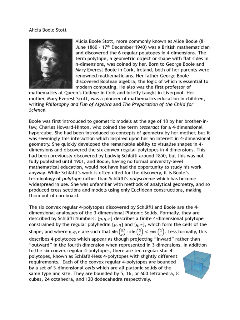 Alicia Boole Stott: Pioneer of 4D Geometry | PDF | Geometry | Euclid