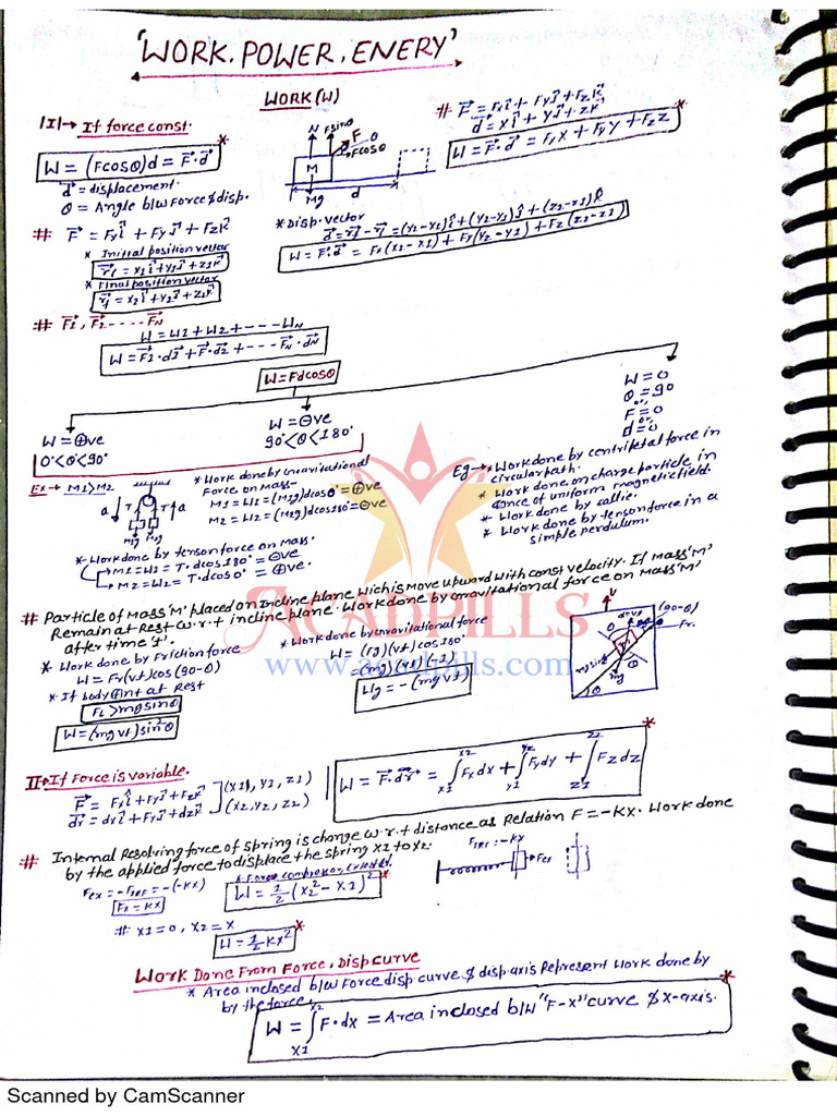 Work Power Energy Handwritten Notes | PDF