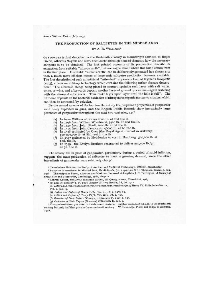 The Production of Saltpetre in The Middl | PDF