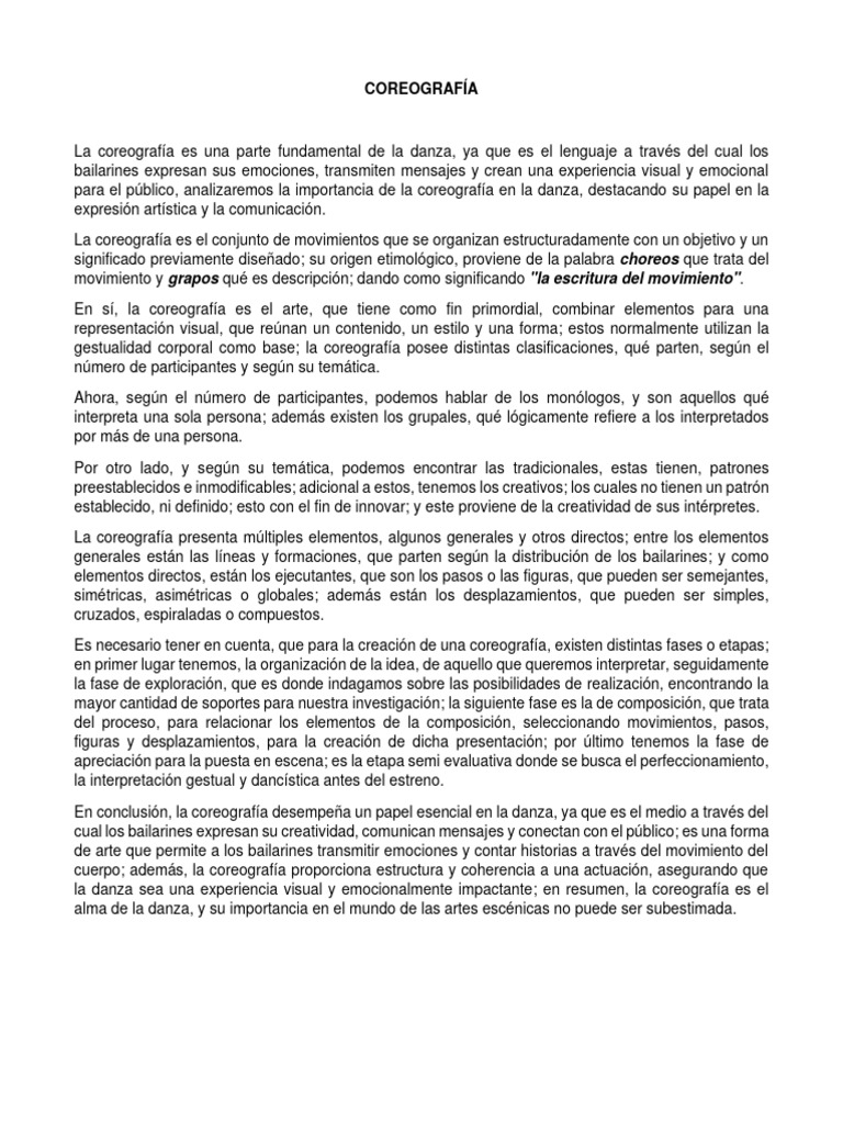 La Coreografia 1 | PDF | Bailes | Coreografía