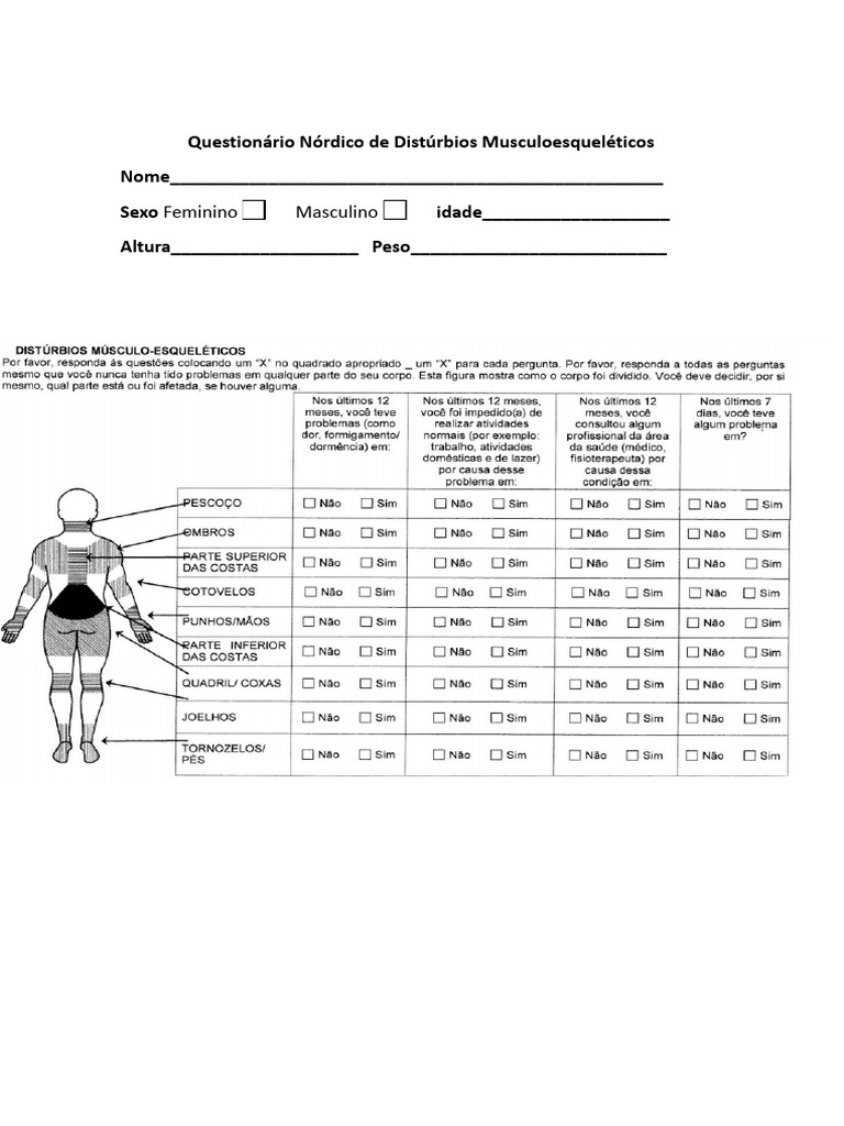 Questionário Nórdico de Distúrbios Musculoesqueléticos | PDF
