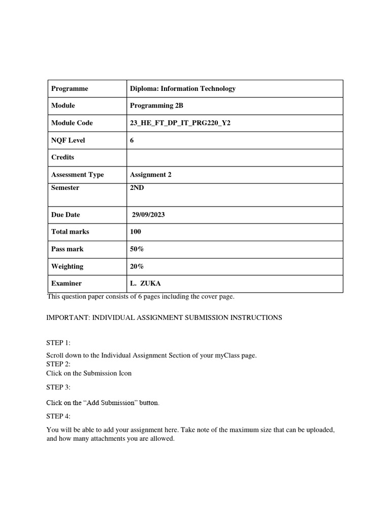 Programming 2b Assignment 2 Pdf Class Computer Programming Computer Programming 9916