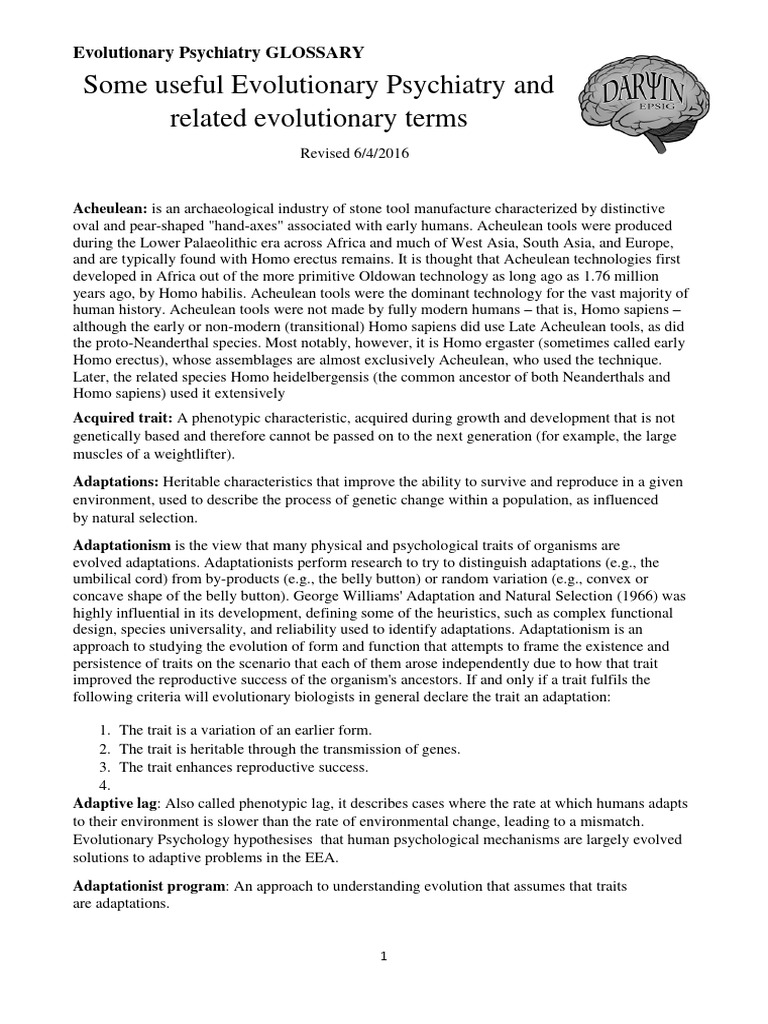 Evolutionary Psychiatry Glossary 2 | PDF | Natural Selection | Evolution Evolutionary Psychiatry Glossary 2 | PDF | Natural Selection | Evolution