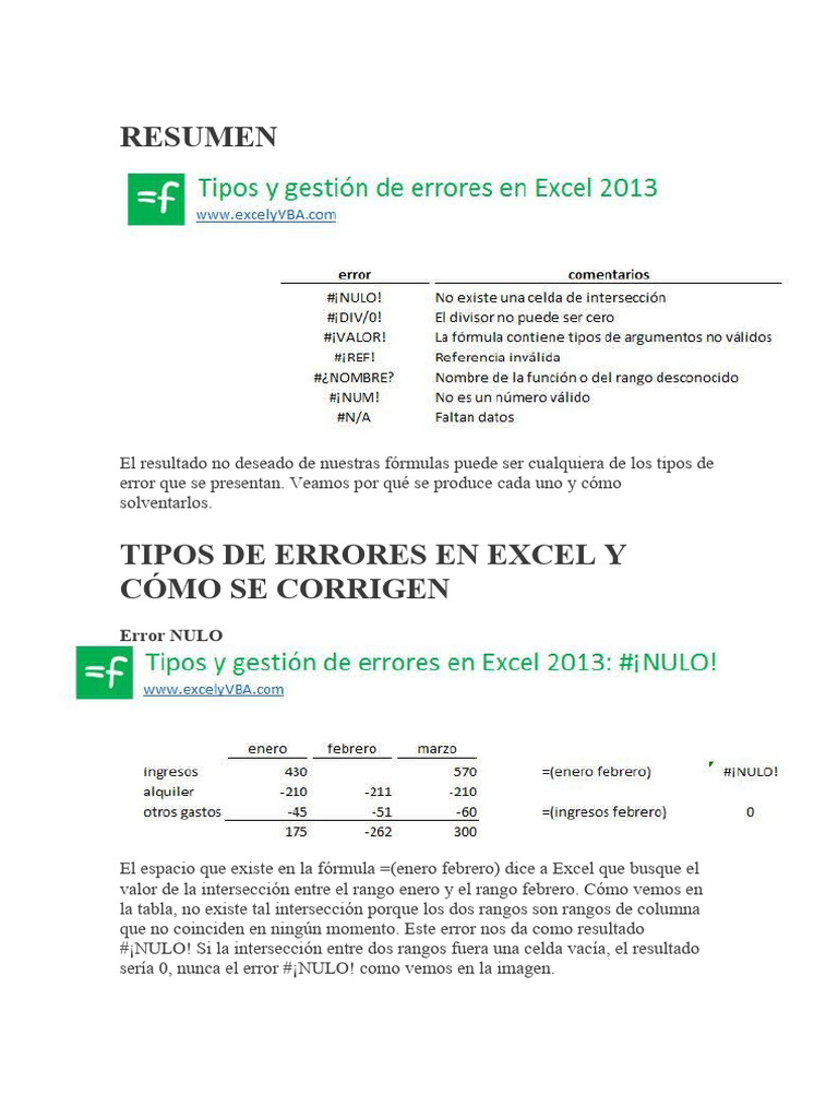 Errores de Excel | PDF | Microsoft Excel