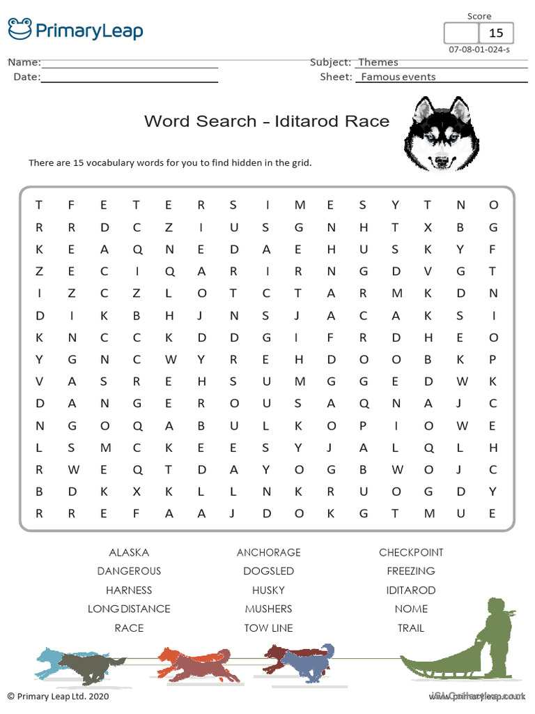 Iditarod Race Word Search Activity | PDF | Iditarod Trail Sled Dog Race ...