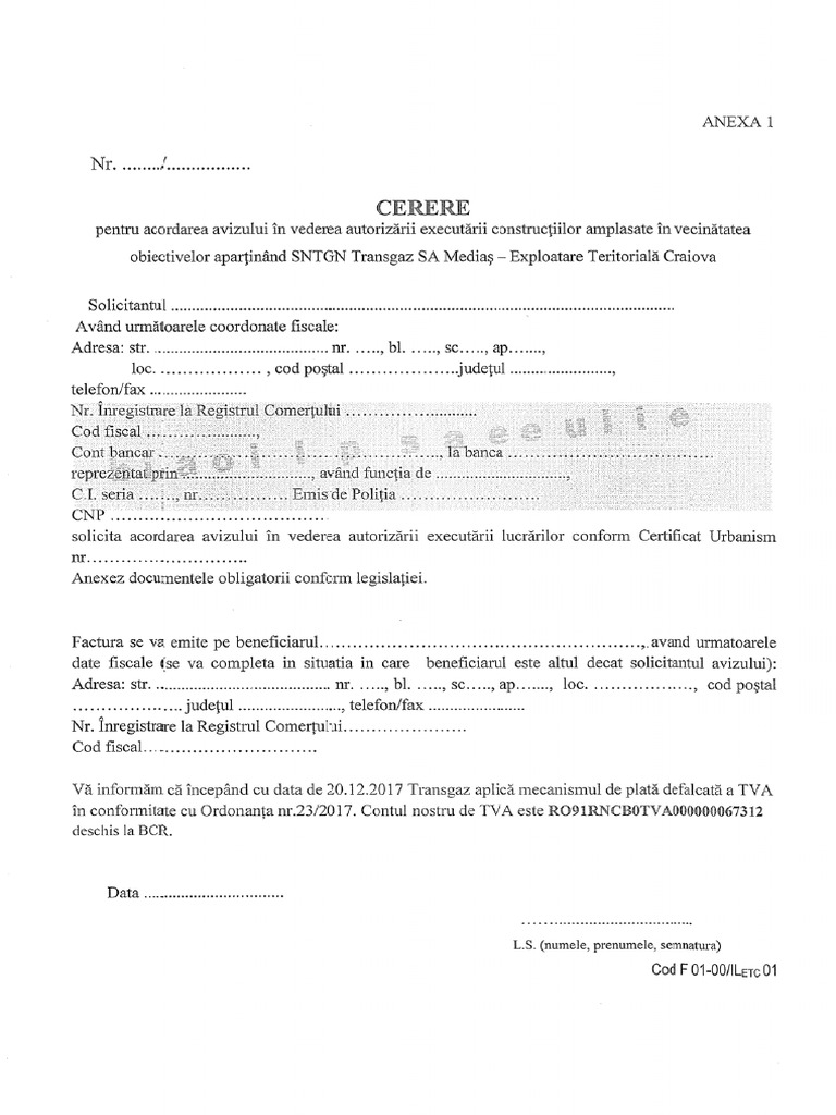 Cerere Aviz Transgaz | PDF