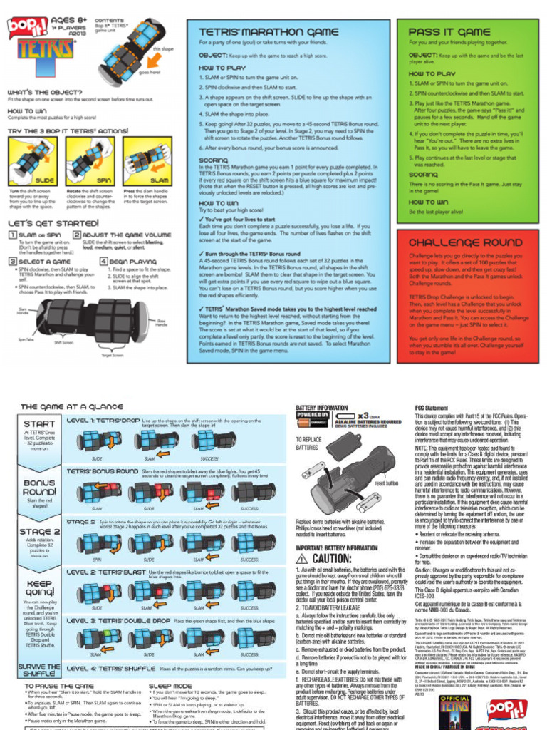Bop It Tetris Manual en Ingles | PDF