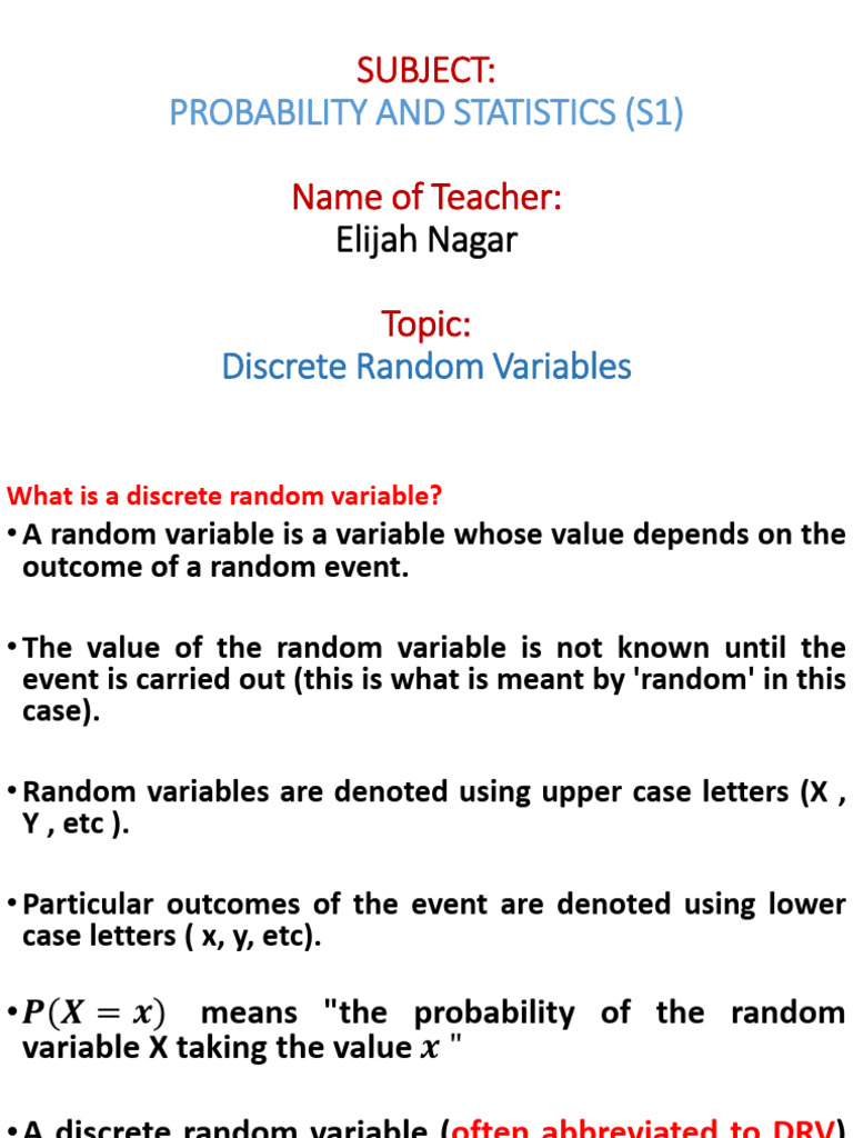Discrete Random Variables | PDF | Probability Distribution | Variance