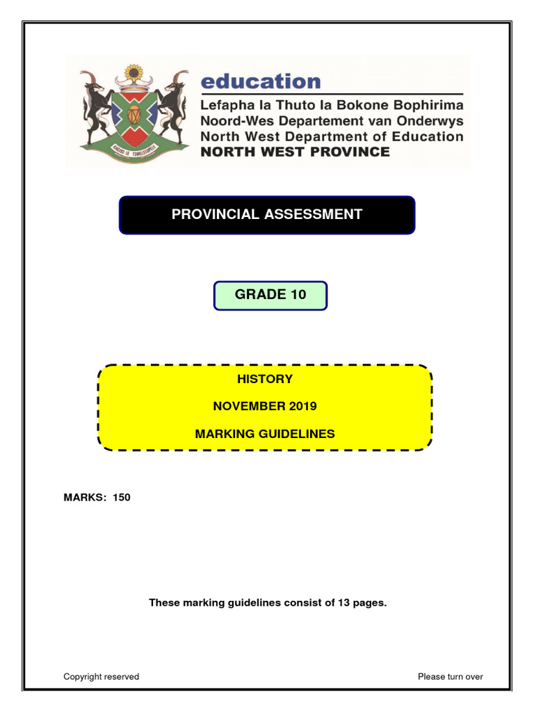 NW NSC GR 10 Hist p1 Eng Memo Nov 2019 | PDF