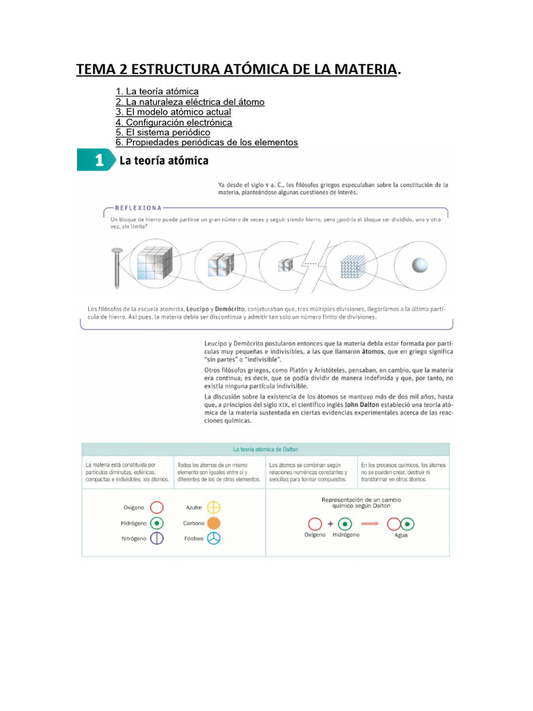 Tema 2 Estructura Atómica de La Materia | PDF | Átomos | Electrón