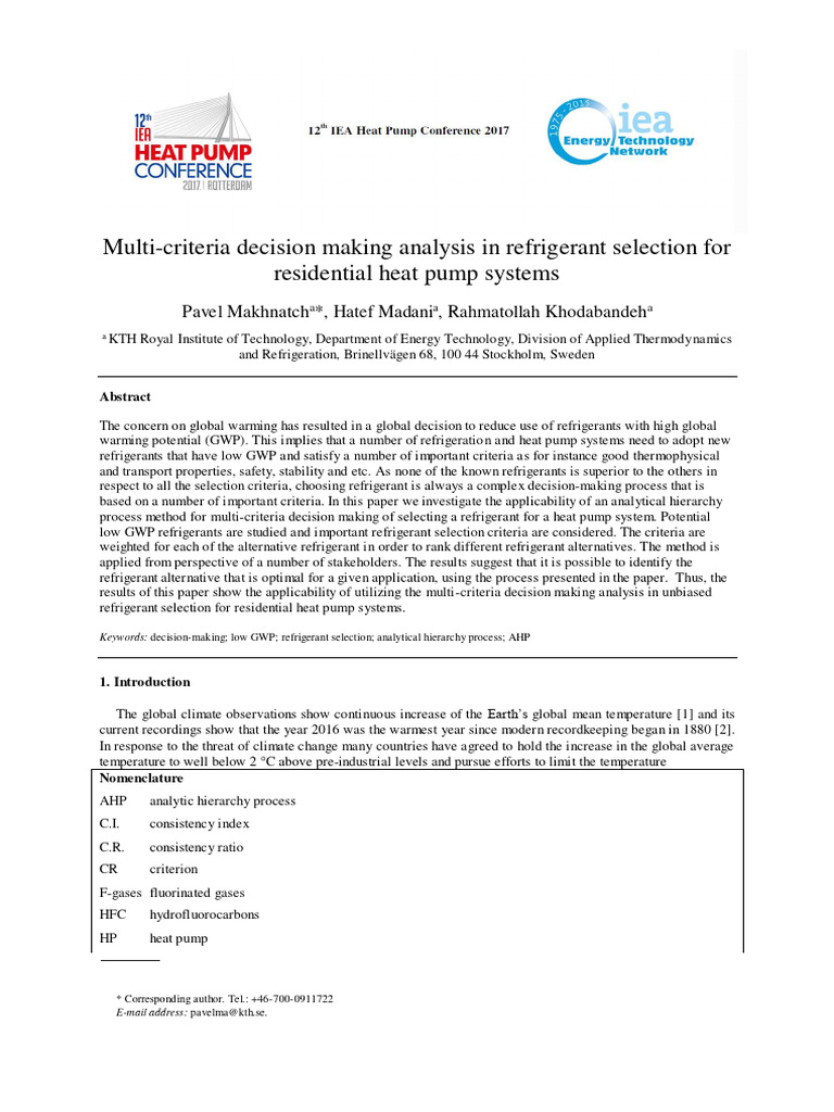 O.4.2.4 Multi-Criteria Decision Making Analysis - Refrigerant Selection ...