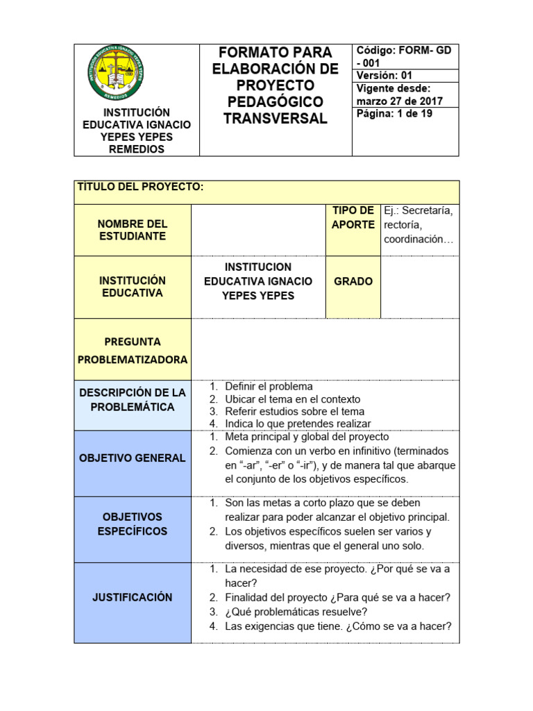 Formato para Presentación de Proyecto | PDF