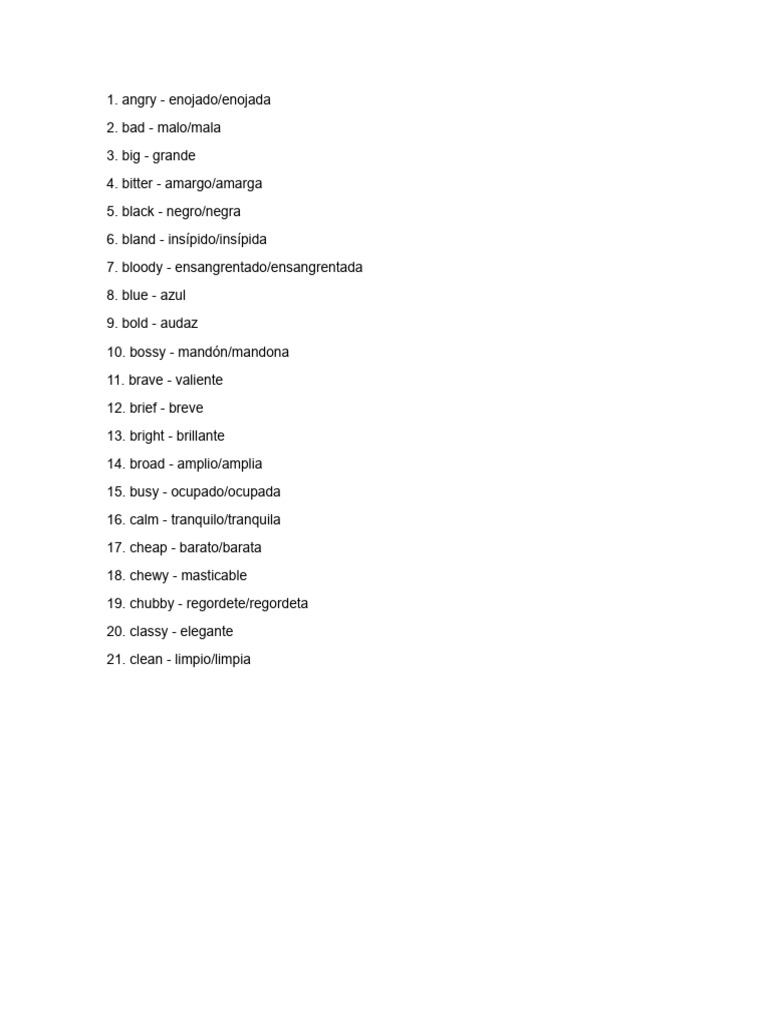 Vocabulario Adjetivos en Inglés-Español | PDF