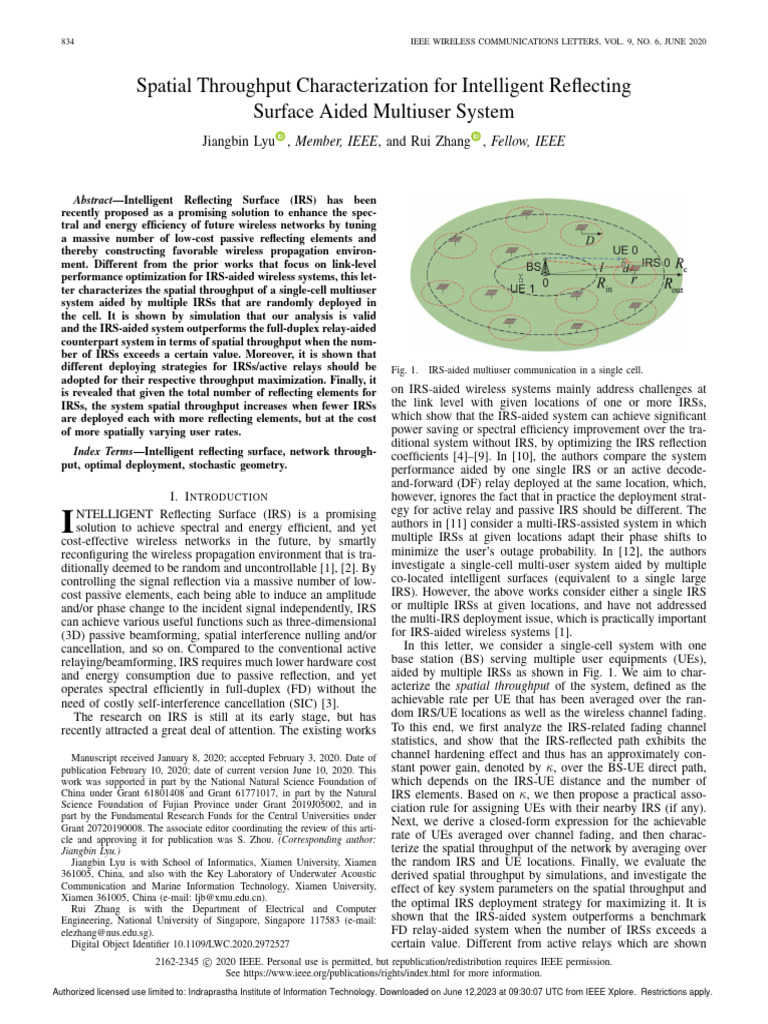 Spatial Throughput Characterization For Intelligent Reflecting Surface