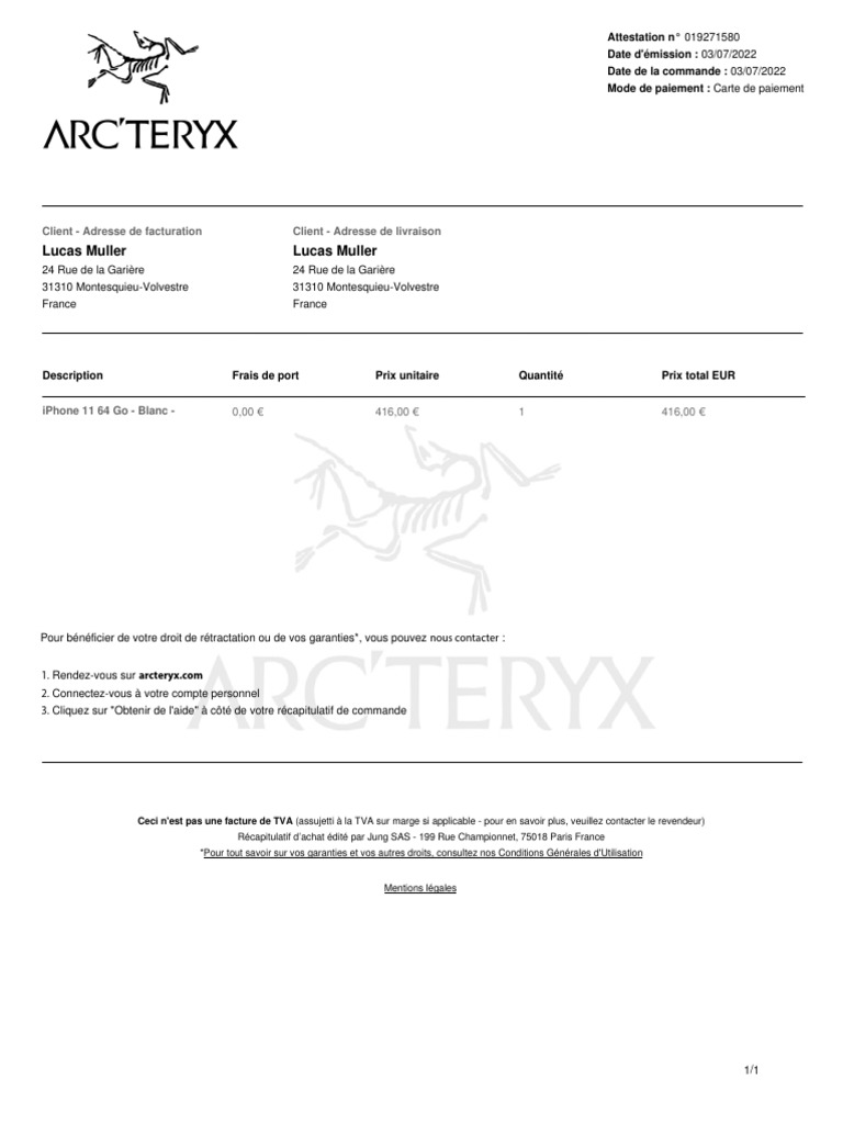 Facture Arcteryx | PDF