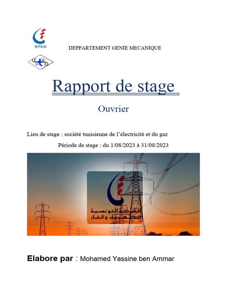 Rapport de stage à la STEG Tunisien | PDF | Transformateur électrique ...
