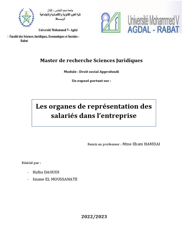 Les Organes de Représentation Des Salariés Dans L'entreprise | PDF ...