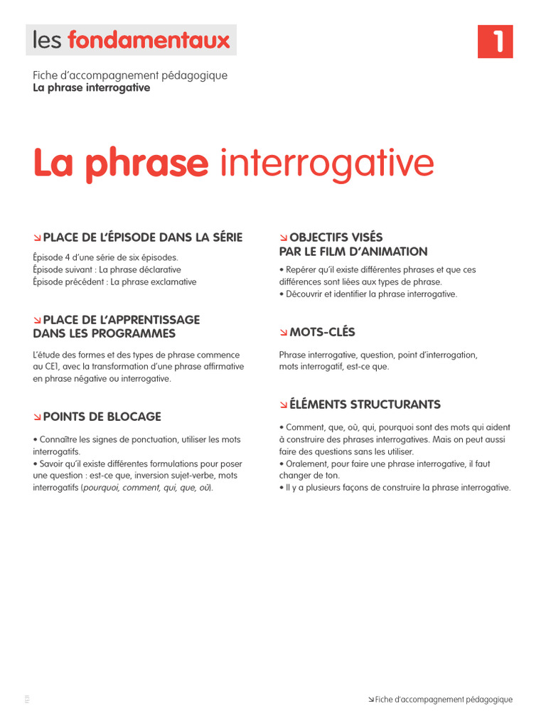La Phrase Interrogative : Guide Pédagogique | PDF | Phrase | Question