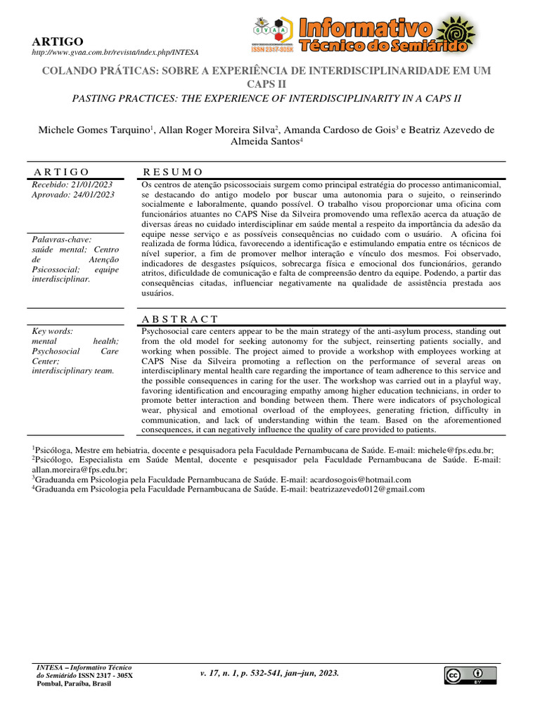 Modelo Informativo | PDF | Saúde mental | Interdisciplinaridade