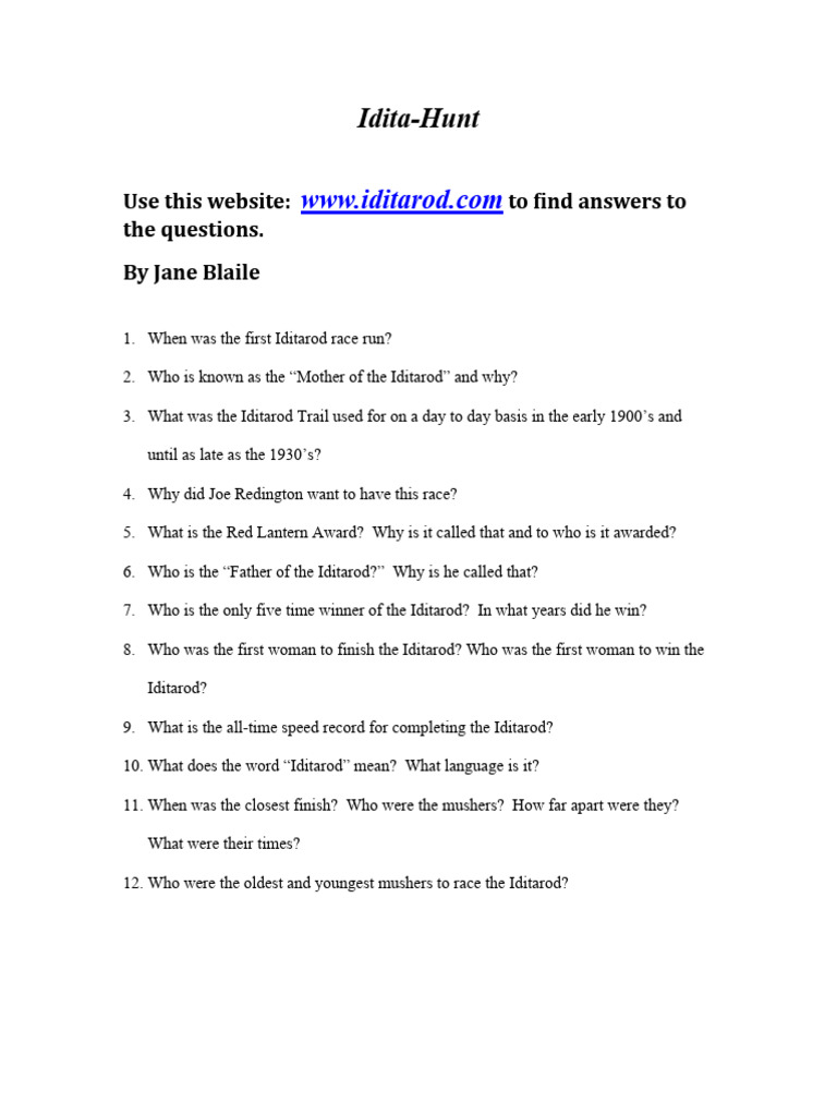 Iditarod Race Facts and Trivia Guide | PDF | Sports & Recreation