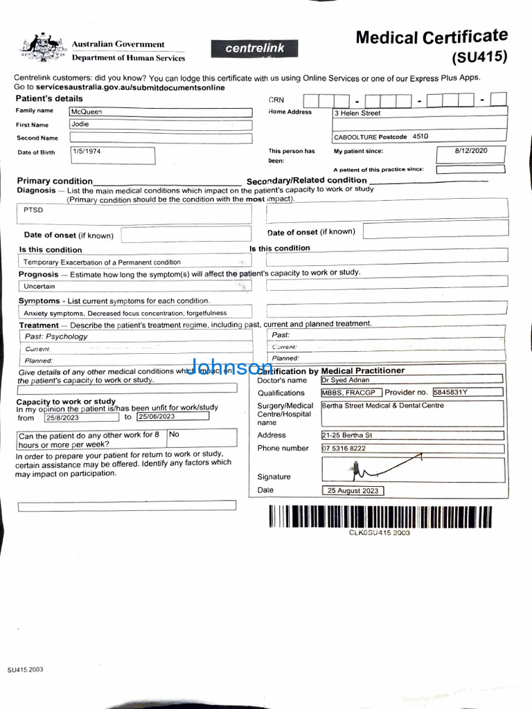 Medcert Centrelink | PDF | Patient | Physician