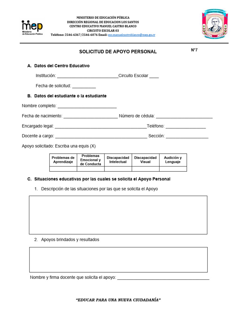 Solicitud de Apoyo Personal | Descargar gratis PDF | Aprendizaje | Modificación de comportamiento