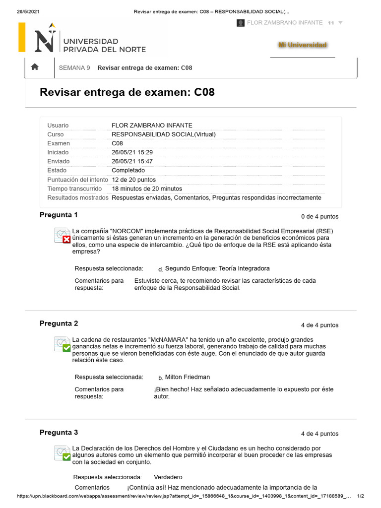Revisar Entrega de Examen - C08 - RESPONSABILIDAD SOCIAL (.. | PDF | Responsabilidad social ...