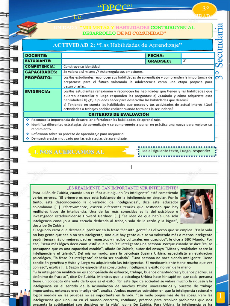 3° DPCC - Actv.02-Unid.5 2023 | PDF | Aprendizaje | Inteligencia