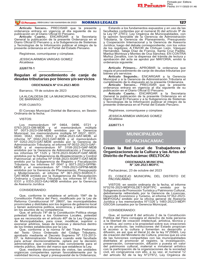Regulan El Procedimiento de Canje de Deudas Tributarias Por Bienes Y/o ...