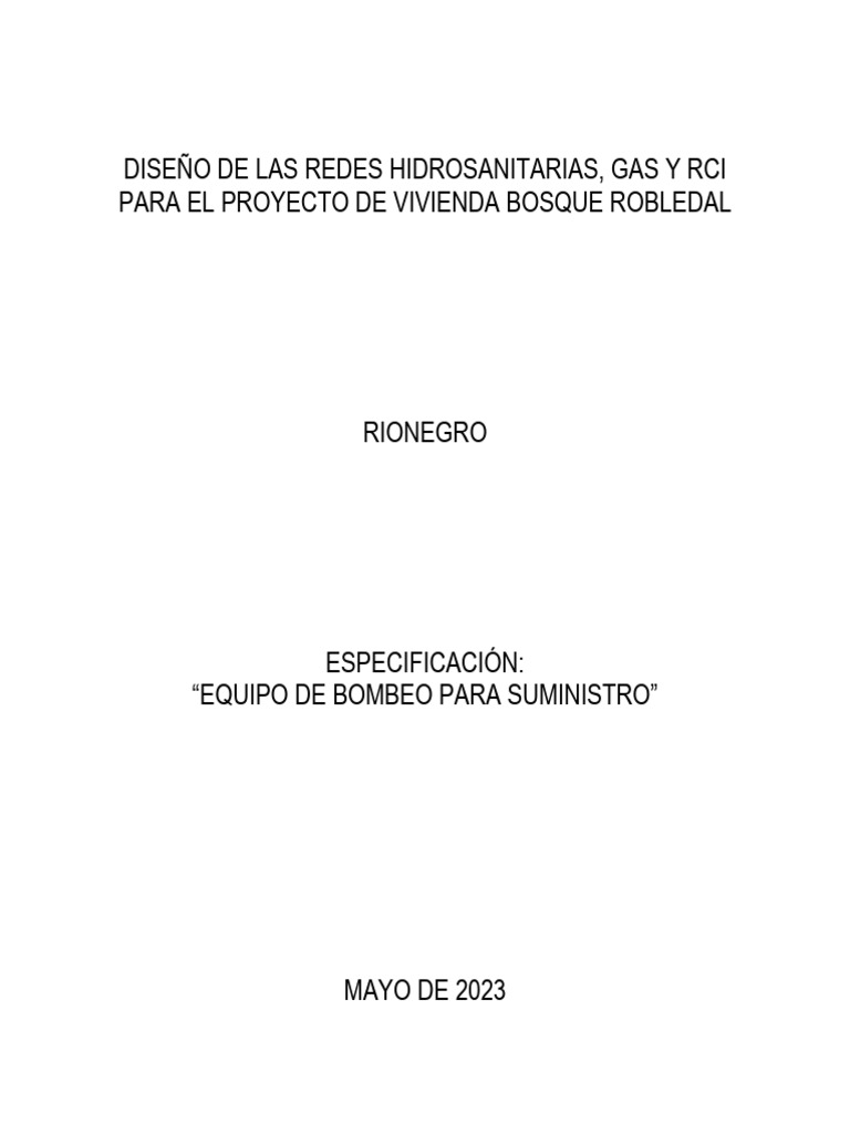 Especificaciones de Bombeo Bosque Robledal | PDF | Bomba | Relé