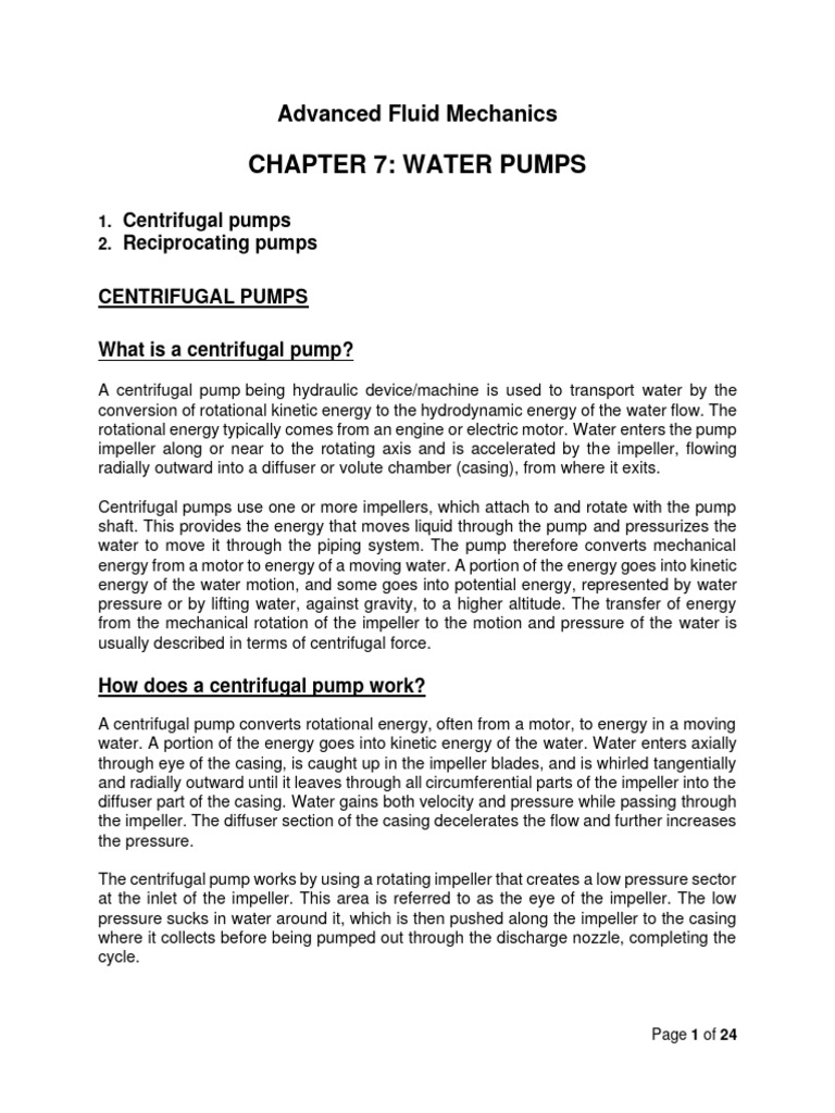 Chapter 7 Water Pumps | PDF | Pump | Physical Quantities