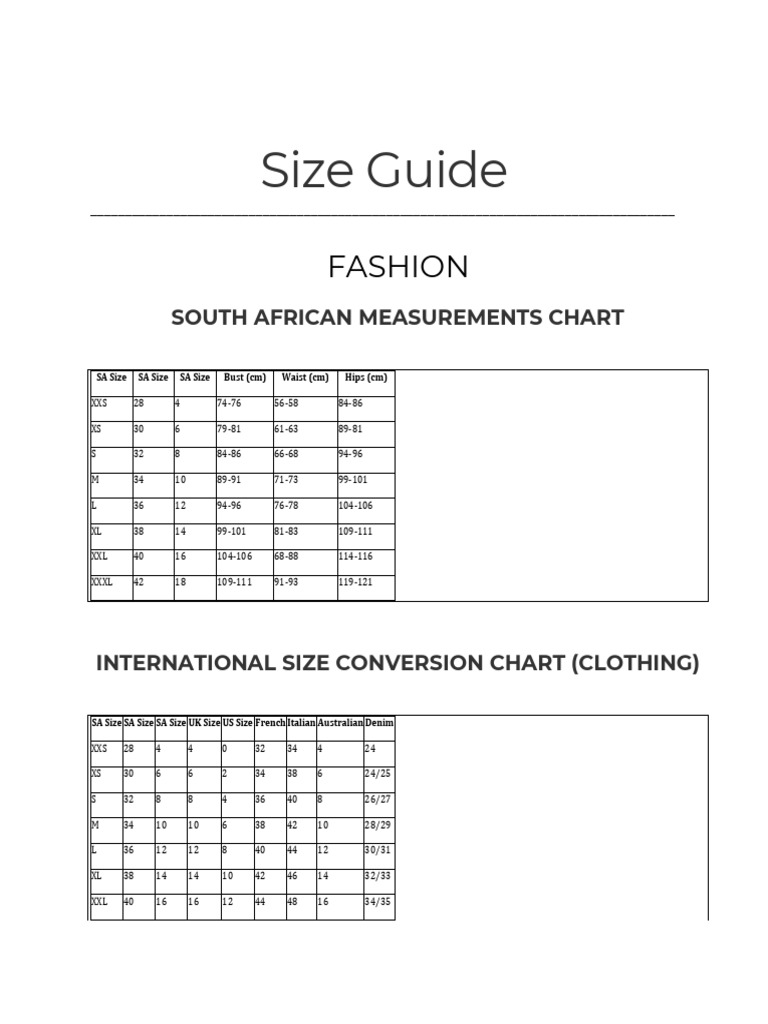 Size Guide | PDF | Bra | Trousers