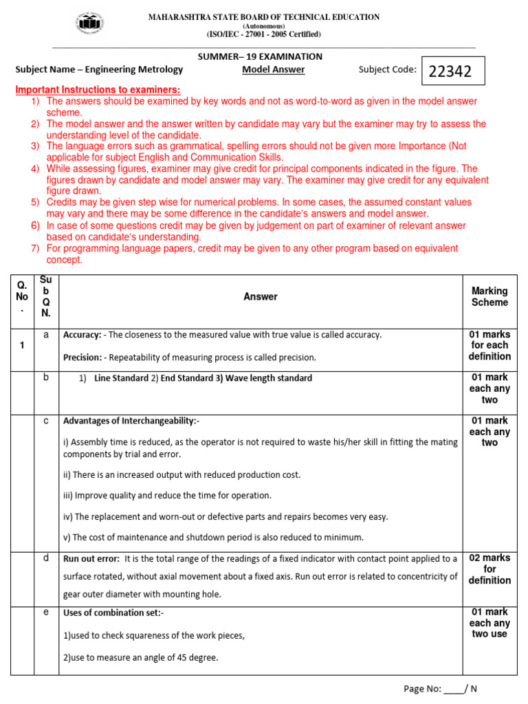 2019 Summer Model Answer Paper (Msbte Study Resources) | PDF | Calibration | Accuracy And Precision