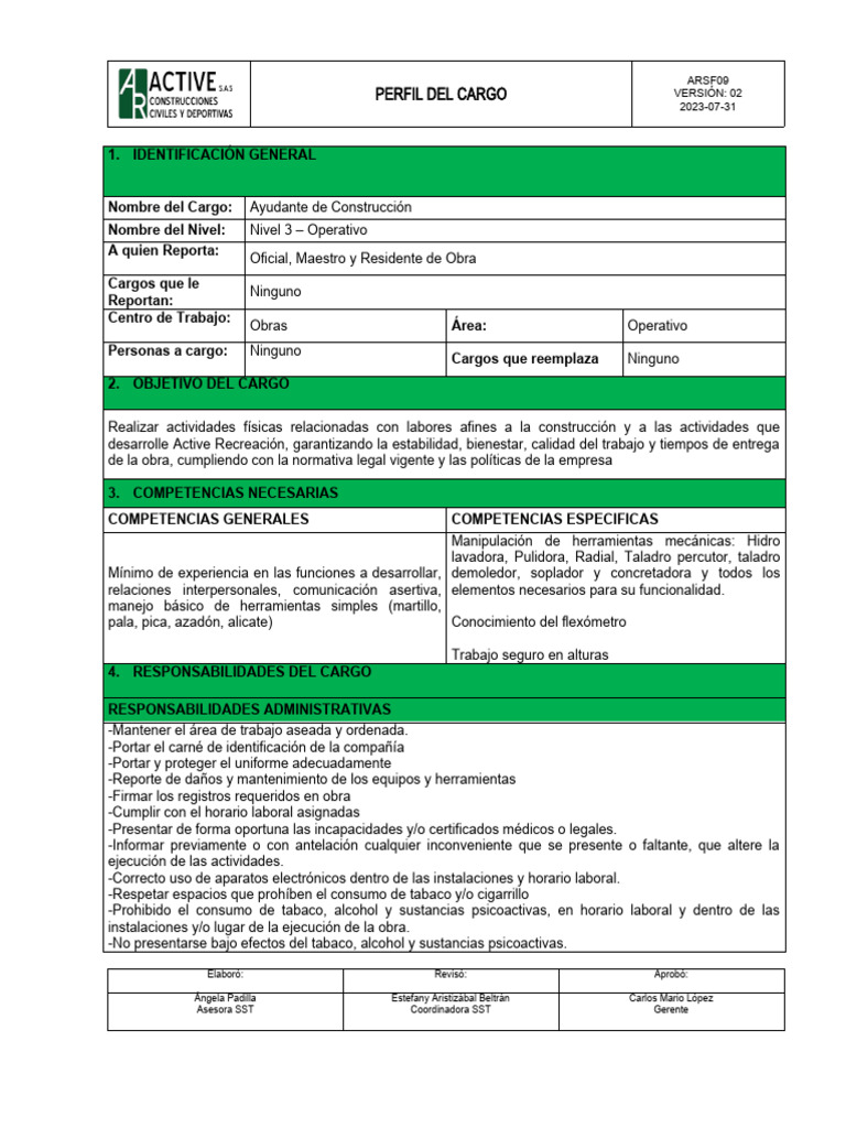 Funciones del Ayudante de Construcción | PDF | Business