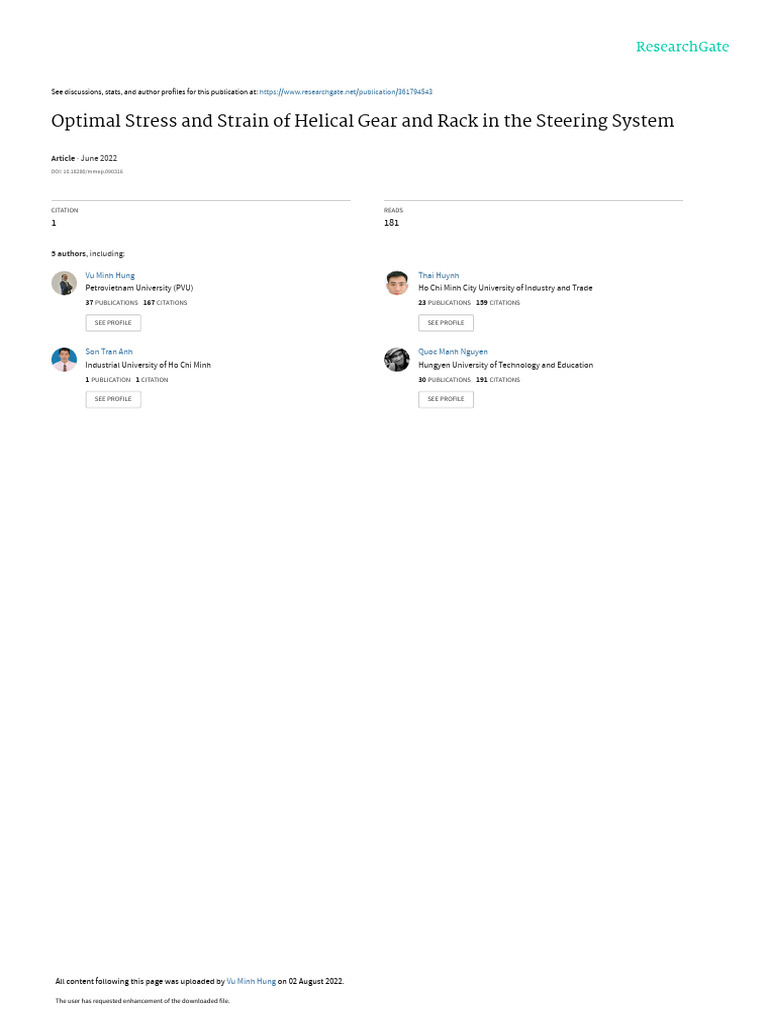 Optimal Stress and Strain of Helical Gear and Rack in The Steering ...